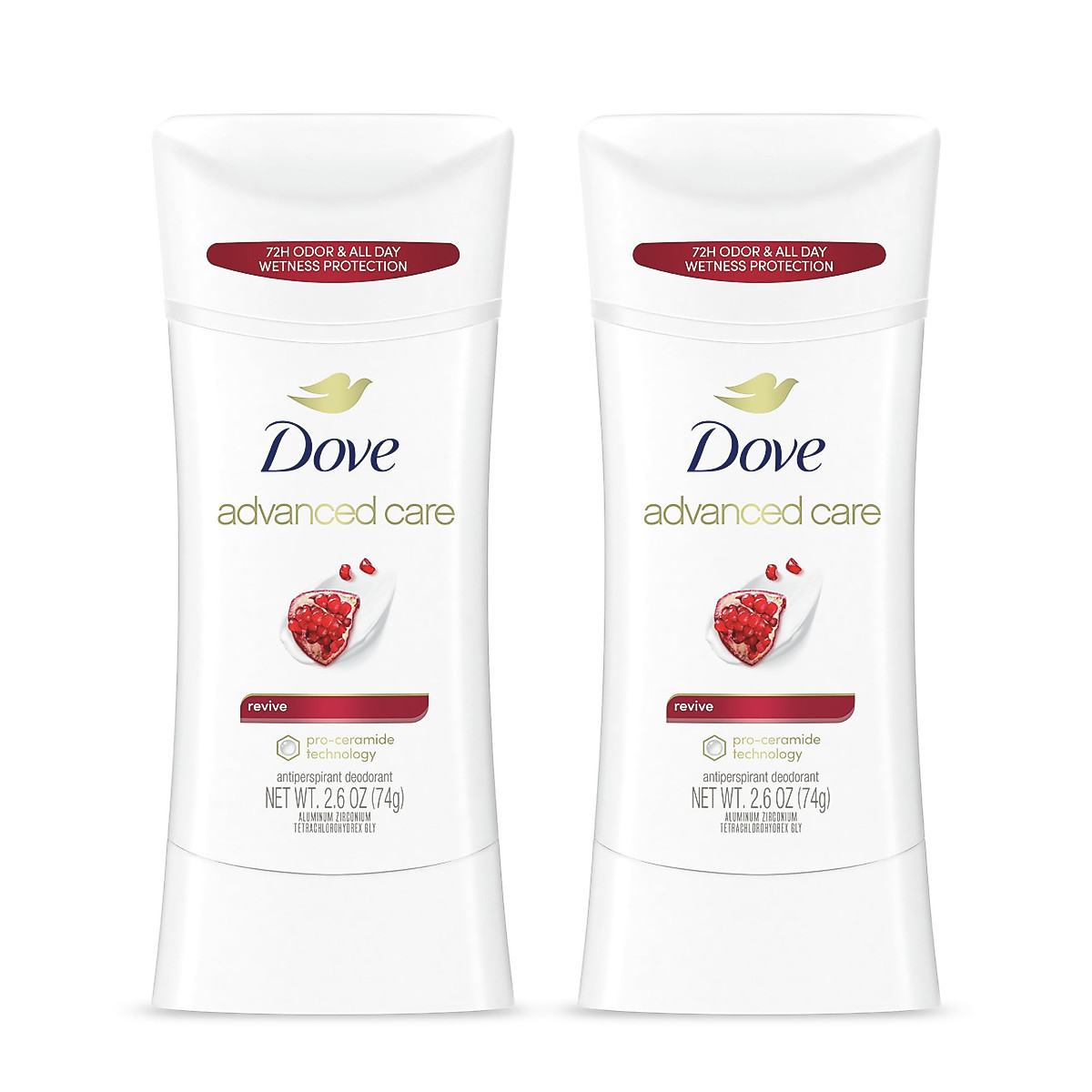 Dove Advanced Care Antiperspirant Deodorant Stick for Women Revive for 48 Hour Protection And Soft And Comfortable Underarms 2.6 oz, 2 Count