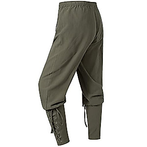 Men's Viking Pirate Pants - Ankle Banded Renaissance Trousers for Medieval Cosplay Army Green 40 3XL