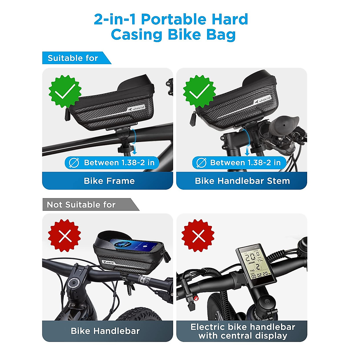 whale fall Newest Portable Bike Bag, Bike Phone Mount, Bike Accessories, Phone Holder for Bike, Sturdy/Waterproof, Germany Bayer 0.25mm TPU, 4” - 6.9” Cellphone, Black, X1 Pro