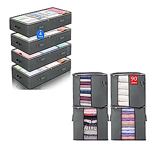 Underbed Storage Containers Large Storage Bags with Clear Window, Reinforced Handles, Thick Fabric for Blankets, Comforters, Clothing, Bedding