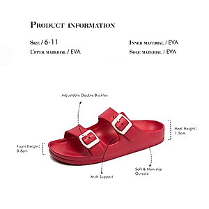 FUNKYMONKEY Women's Comfort Slides Double Buckle Adjustable EVA Flat Sandals (6 M US-Women, Red)