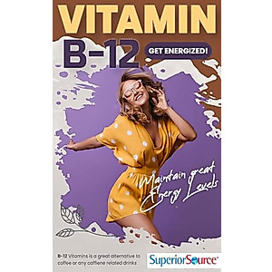Superior Source No Shot Vitamin B12 Methylcobalamin 1000 mcg, Quick Dissolve MicroLingual Tablets, 60 Count, Active Form of B12, Supports Energy Production, Nervous System Support, Non-GMO