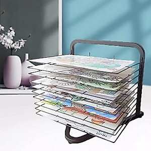 Metal Steel Wire Drying Rack for Classroom Painting Crafts 10 Shelves Desktop A3 Paper Storage Art Display Rack for Art Studio and Home Use, 18.9×14.6×16.5 Inches, Black