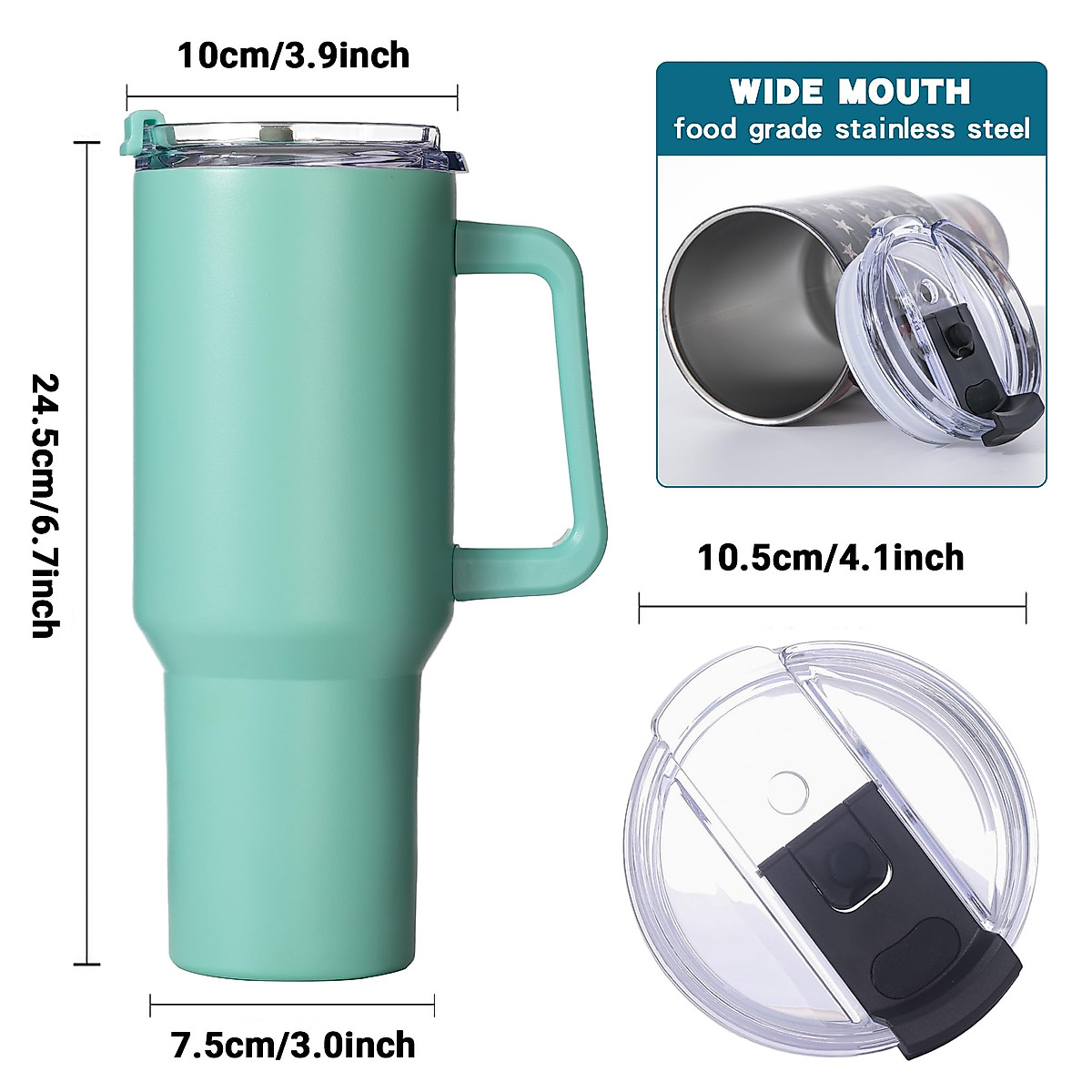 Gome 40 oz Tumbler with Handle - Stainless Steel Cup with Straw - Insulated Coffee Mug with Lid - Daisy Birthday Gifts for Women - Hand Wash Only Eucalyptus Green