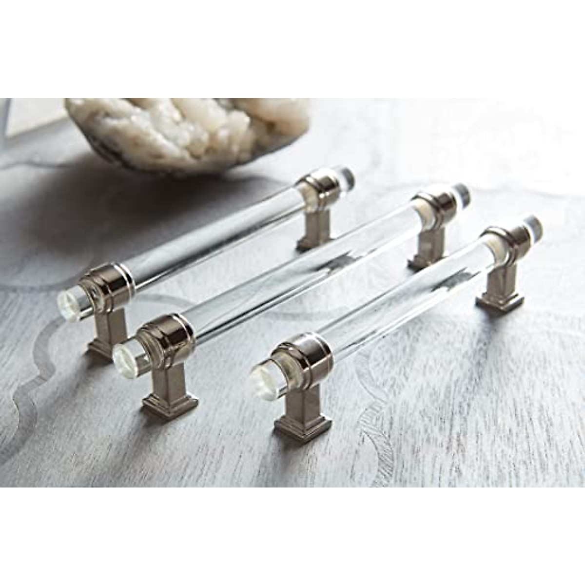 Amerock | Cabinet Pull | Clear/Polished Nickel | 3-3/4 inch (96 mm) Center to Center | Glacio | 1 Pack | Drawer Pull | Drawer Handle | Cabinet Hardware