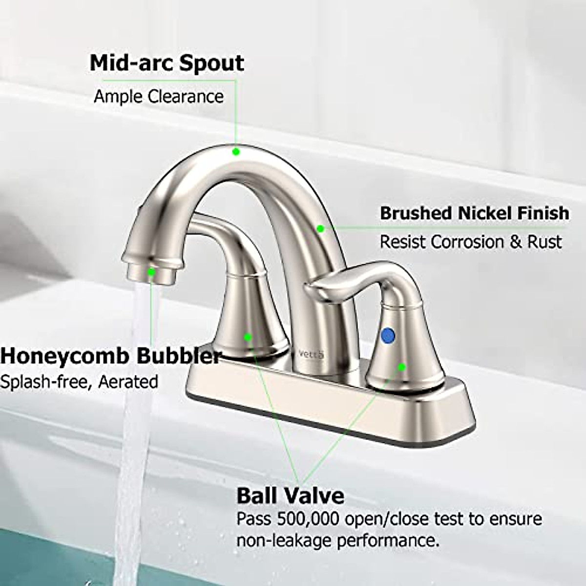 Vetta Bathroom Faucets - 2 Handle 3 Hole Centerset Brushed Nickel RV Bathroom Sink Faucet (Nickel)