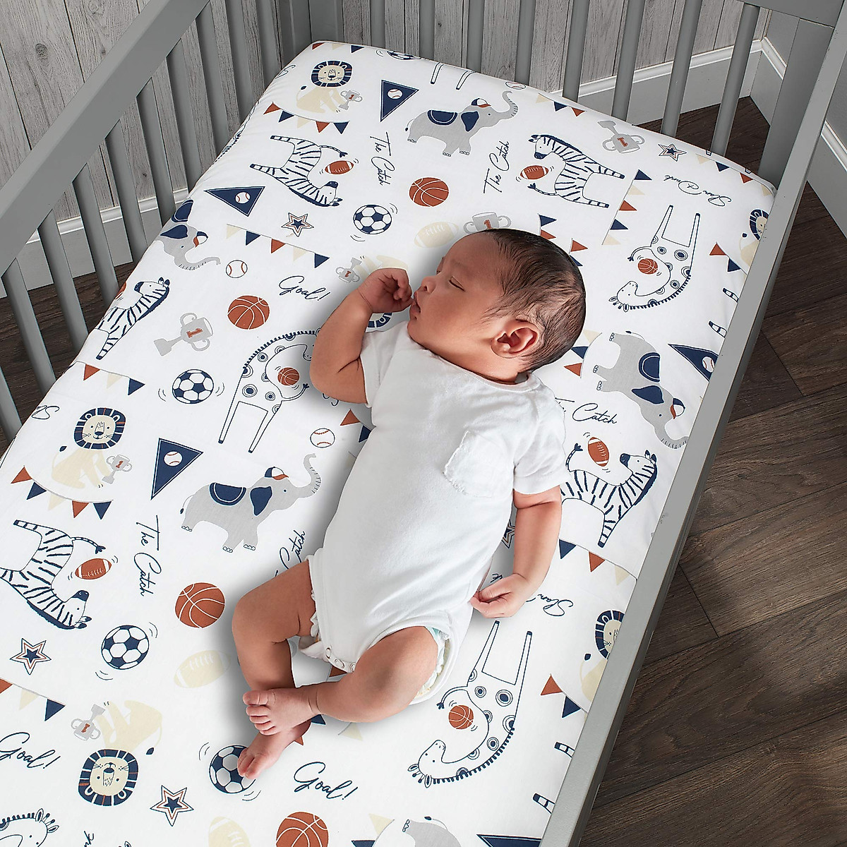 Lambs & Ivy Hall of Fame Animals/Sports 100% Cotton Fitted Baby Crib Sheet