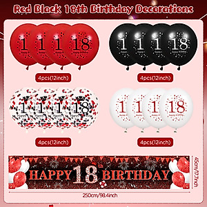 VXTRRI Red 18th Birthday Decorations for Boys Girls, Red Black Glitter 18th Birthday Banner Yard Sign and 16Pcs Red Black 18th Birthday Latex Balloons for 18th Birthday Anniversary Party Supplies