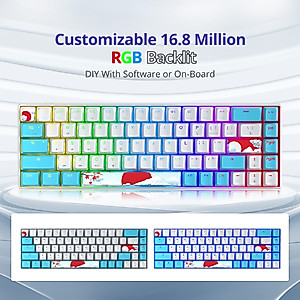 Owpkeenthy Wired 65% Mechanical Gaming Keyboard with Blue Switch 60% Ultra Compact RGB Gaming Keyboard Backlit Keys N-Key Rollover for PC PS5 Xbox(Blue/ 68 Blue Switch)