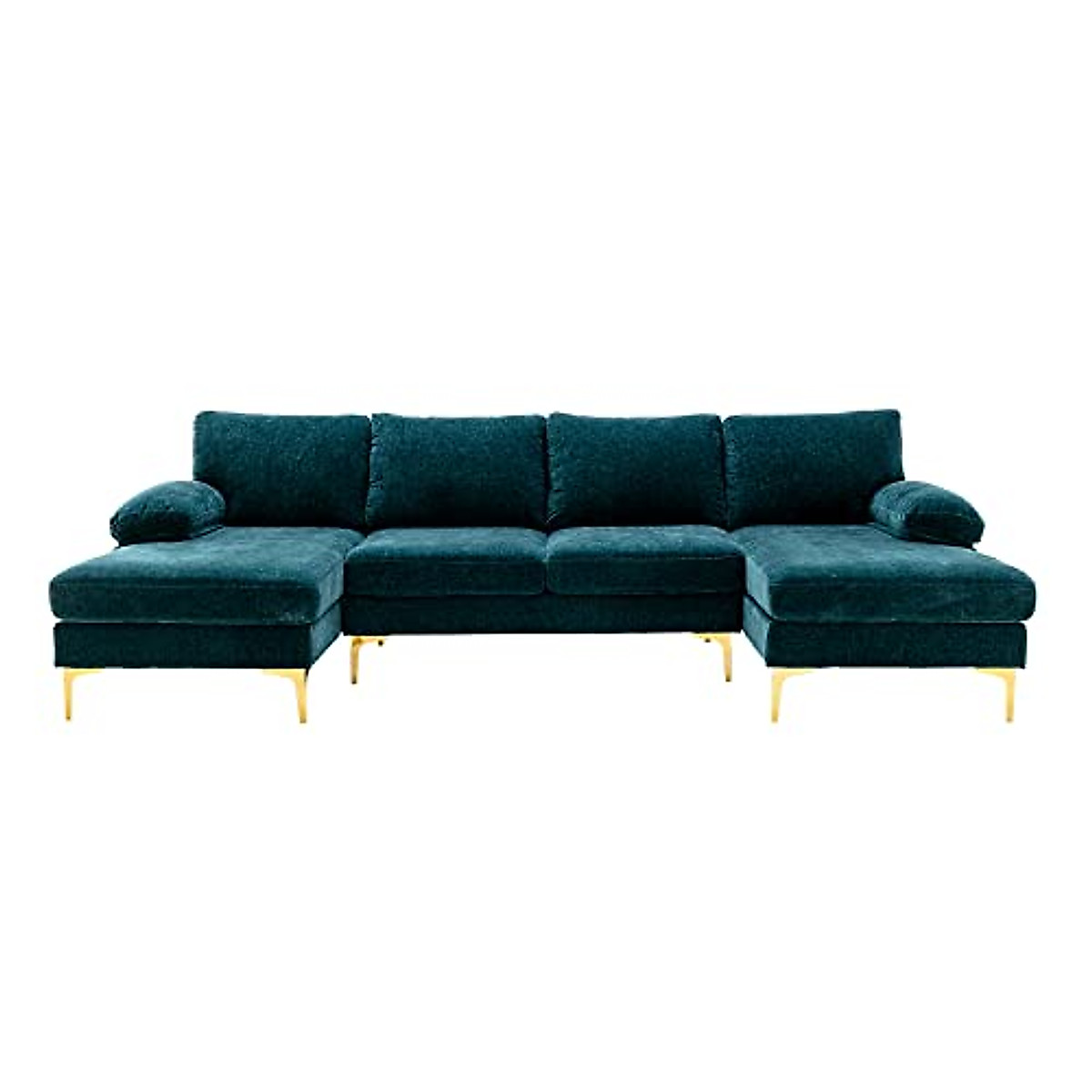 Goohome 110.63”U-Shaped Sectional Sofa with Double Extra Wide Lounge, Removable Washable Cover, Gold Legs, Modular Sleeper Couch Chaise Modern 5 Seater Sofá for Living Room, Bedroom, C-Teal Blue