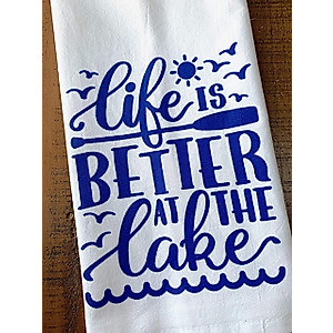 Handmade Camping Lake Life Kitchen Towel - 100% Cotton Dish Towel Life is Better at the Lake - 28x28 Inch Perfect for Housewarming Christmas Camping Gifts (Life is Better at the Lake)