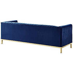 Posh Living Hayden Velvet Tuxedo Sofa with Y-Metal Base in Navy Blue/Gold