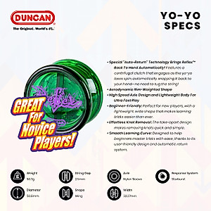 Duncan Toys Reflex Auto Return Yo-Yo, Beginner String Trick Yo-Yo, Green