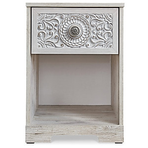 Signature Design by Ashley Paxberry Bohemian 1 Drawer Nightstand with Open Cubby, 22.09" Tall, White