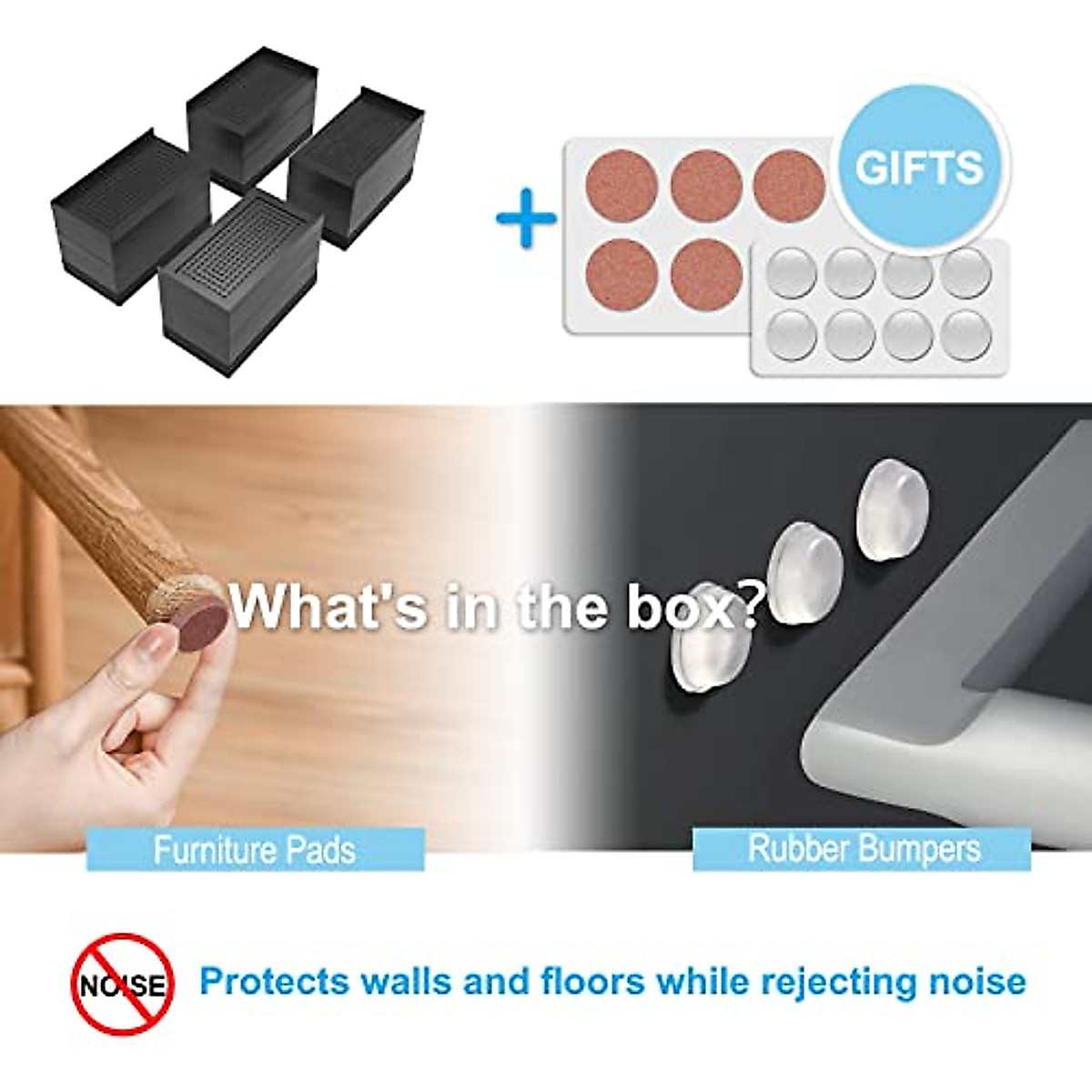 Nachell Adjustable Bed Furniture Risers Elevate 3" in Height, Heavy Duty Rectangle Blocks for Couch,Chair,Table Legs,Bed,Cabinet, Sturdy Plastic Risers Lifts up to 1300 lbs.（4Pack，Black）