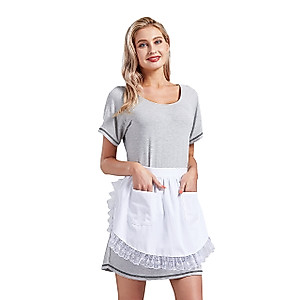 Nanxson Retro Lace Maid Costume Half Apron with Pocket Adjustable Kitchen Cooking Apron for Women and Girls CF3130 (whtie, One Size)