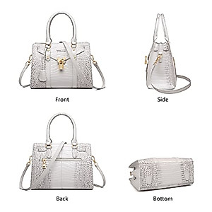 FOXLOVER Genuine Leather Handbags for Women Satchel Purses All-Match Top Handle Shoulder Bags Crocodile Pattern Crossbody Bag Commute Tote Bag