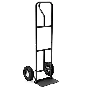 S AFSTAR P Handle Hand Truck, High Back Sack Barrow with 10" Rubber Wheels, Built-in Double Bearings & Foldable Load Plate, Heavy Duty Metal Trolley for Lifting Moving Delivery, 660 LBS Max Load