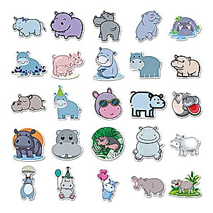 50 PCS Cute Hippo Stickers, Cartoon Animals Vinyl Decals Stickers for Water Bottle, Laptop, Bumpers, Skateboard, Helmet, Funny Hippo Stickers for Kids Teens Adults