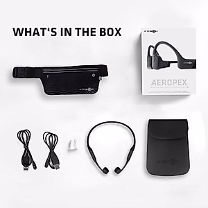 Aftershokz Aeropex (Rebranded as Shokz OpenRun) - Open-Ear Bluetooth Bone Conduction Sport Headphones - Sweat Resistant Wireless Earphones for Workouts and Running - Built-in Mic - with Sport Belt