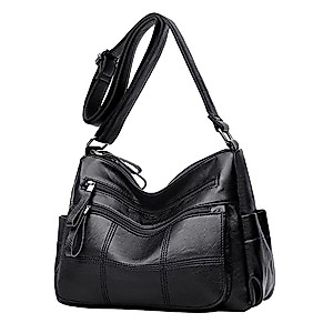 Cross Body Bag - Fashion Soft PU Leather Handbags with Multi Pockets - Large Capacity Shoulder Bags Tote Purses, Black
