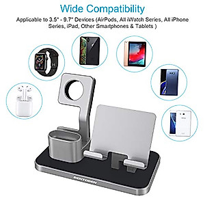 BENTOBEN Compatible with Apple Watch Stand Airpods Charger Dock Cell Phone Stand, Universal Desktop Stand Charging Station Holder for iWatch Airpods iPhone iPad Tablet Android Smartphone, Space Gray