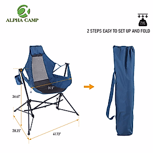 ALPHA CAMP Hammock Folding Rocking Chair with Cup Drink Holder, High Back, for Outdoor,Camping, Lawn,Backyard,Picnic, Steel,Heavy Duty Portable Oversized Capacity-350lbs