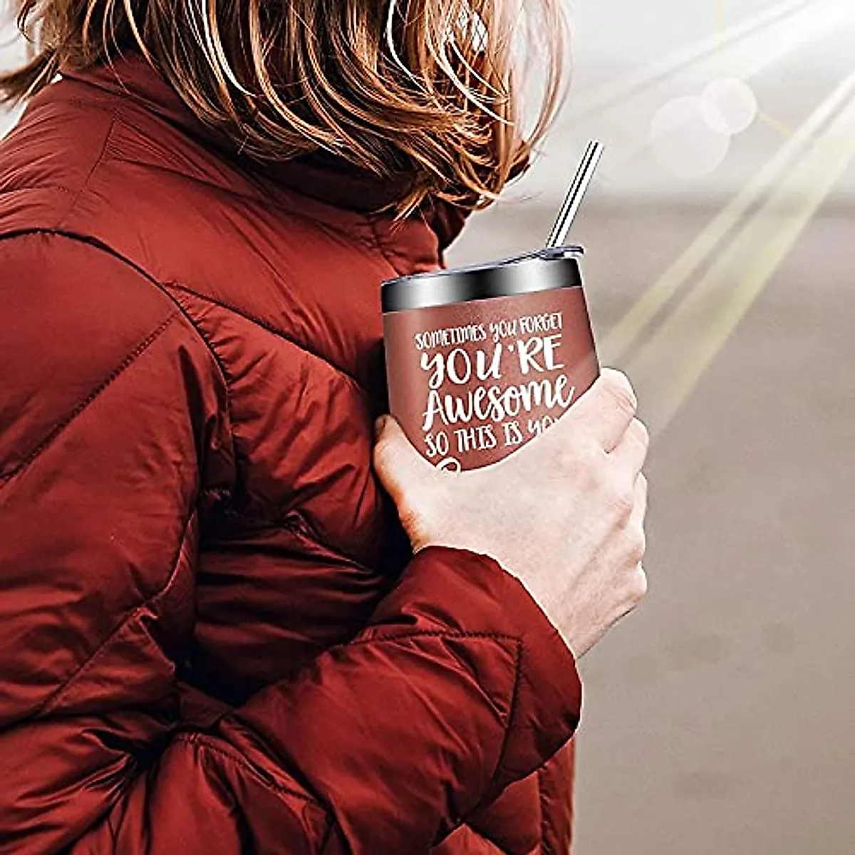 KTELLTY 12 Oz Stainless Steel Wine Tumbler Set, Retirement Gifts for Women, Gift for Women, You'Re Awesome-Rose Gold