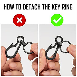 KeyUnity KM01 Titanium EDC Keychain Clip with Bottle Opener, Quick Release Carabiner Key Ring Holder for Men (PVD Black)