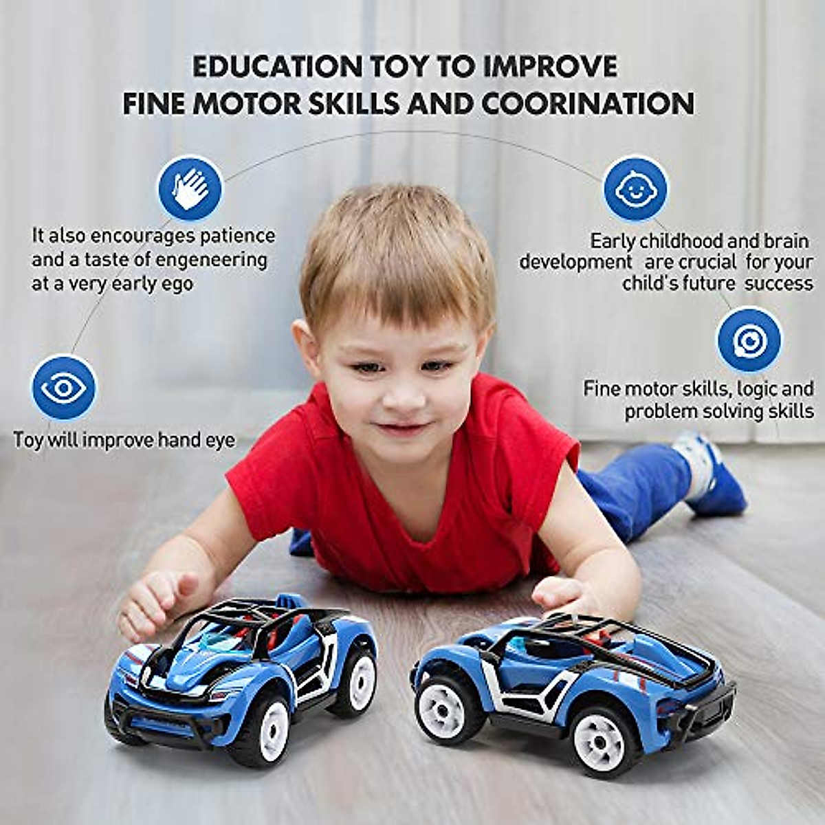 M MOOPAI Pull-Back Toy Cars Take Apart Race Car DIY Car Assembly Toy Tool Kit Build Your Own Car Educational Toy for Kids Boys & Girls Toys Aged 3+ (Blue)