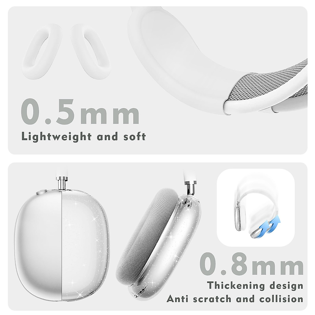 Aiaabq for AirPods Max case Cover,Anti-Scratch Ear Pad Case Cover/Ear Cups Cover/Headband Cover for AirPods Max. Clear Soft TPU and Silicone,Skin Scratch Proof.