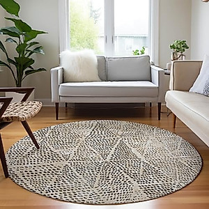 Addison Rugs Chantille ACN591 Beige 8' x 8' Indoor Outdoor Round Rug, Easy Clean, Machine Washable, Non Shedding, Bedroom, Living Room, Dining Room, Kitchen, Patio Rug