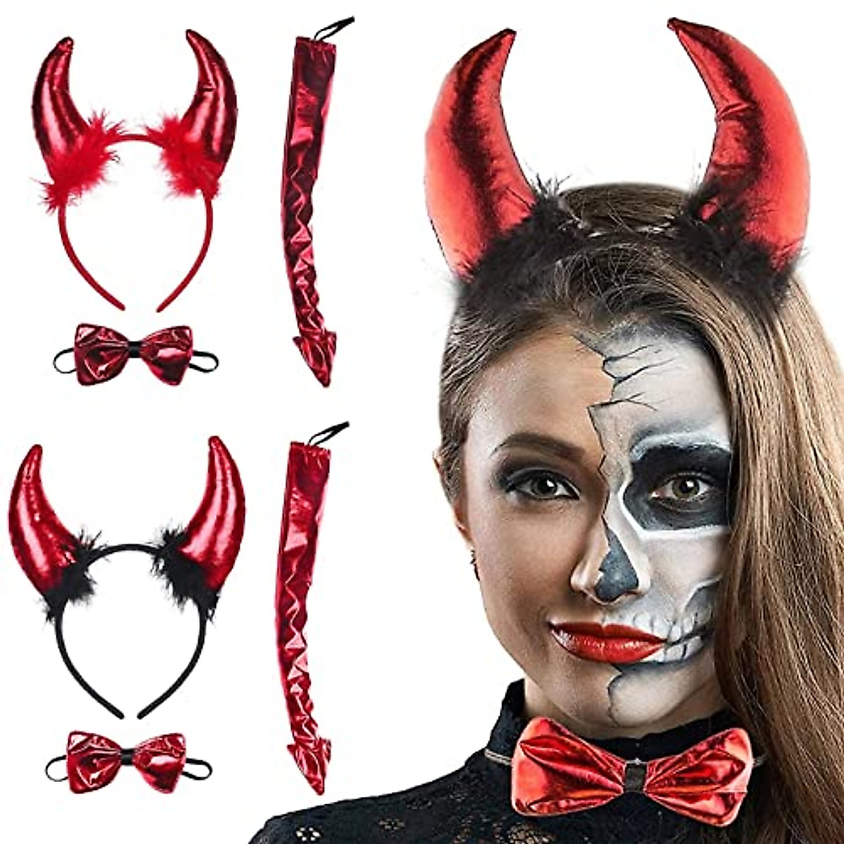 Devil Headband Horn Costume Set for Halloween Animal Creature Costume Accessory Kit