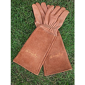 Rose Pruning Gloves for Men and Women - Thorn Proof Goatskin Leather Gardening Gloves with Gauntlet (Extra Large, Brown)