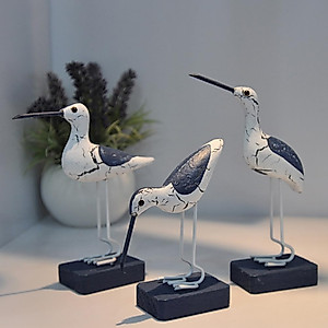 3 Pcs Wooden Seagull Figurine Nautical Decorations Ornaments Mediterranean Style Coastal Beach Garden Room Decoration for Bedroom (Mixed)