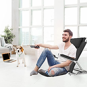 YZRYXHWL Foldable Bed Backrest with Armrests Floor Chair for Adult Reading Patient Care Bed Chair with Pillow Sit Up Backrest in Bed Breathable Fabric 6 Speed Adjustment