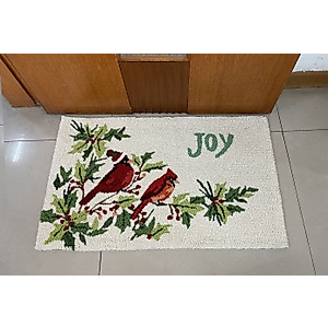 EZ.enjoy Winter Cardinal on Branch Holly Berries Joy Hand-Hooked Accent Rug 28.5 X 17 Inches for Holiday Christmas Home Decor
