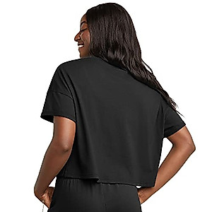 Hanes Women's Originals Boxy T-Shirt with Rolled Sleeves, 100% Cotton Crop Top, Black