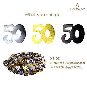 BEADNOVA 50th Birthday Confetti Fifty Years Old Confetti 50 Anniversary Number Confetti for Birthday Party Decor Wedding Table Decoration (1oz, Gold Silver Black Mix)