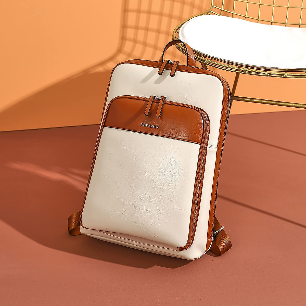 BOSTANTEN Leather Laptop Backpack for Women 15.6 inch Computer Bag Travel Work Daypack Large Size Bag