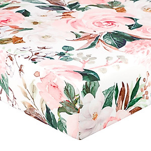 Fitted Crib Sheets for Baby Boys and Girls, Ultra-Soft Jersey Knit Cotton Baby Crib Sheet Fits Standard Crib and Toddler Mattress, Pink Flower