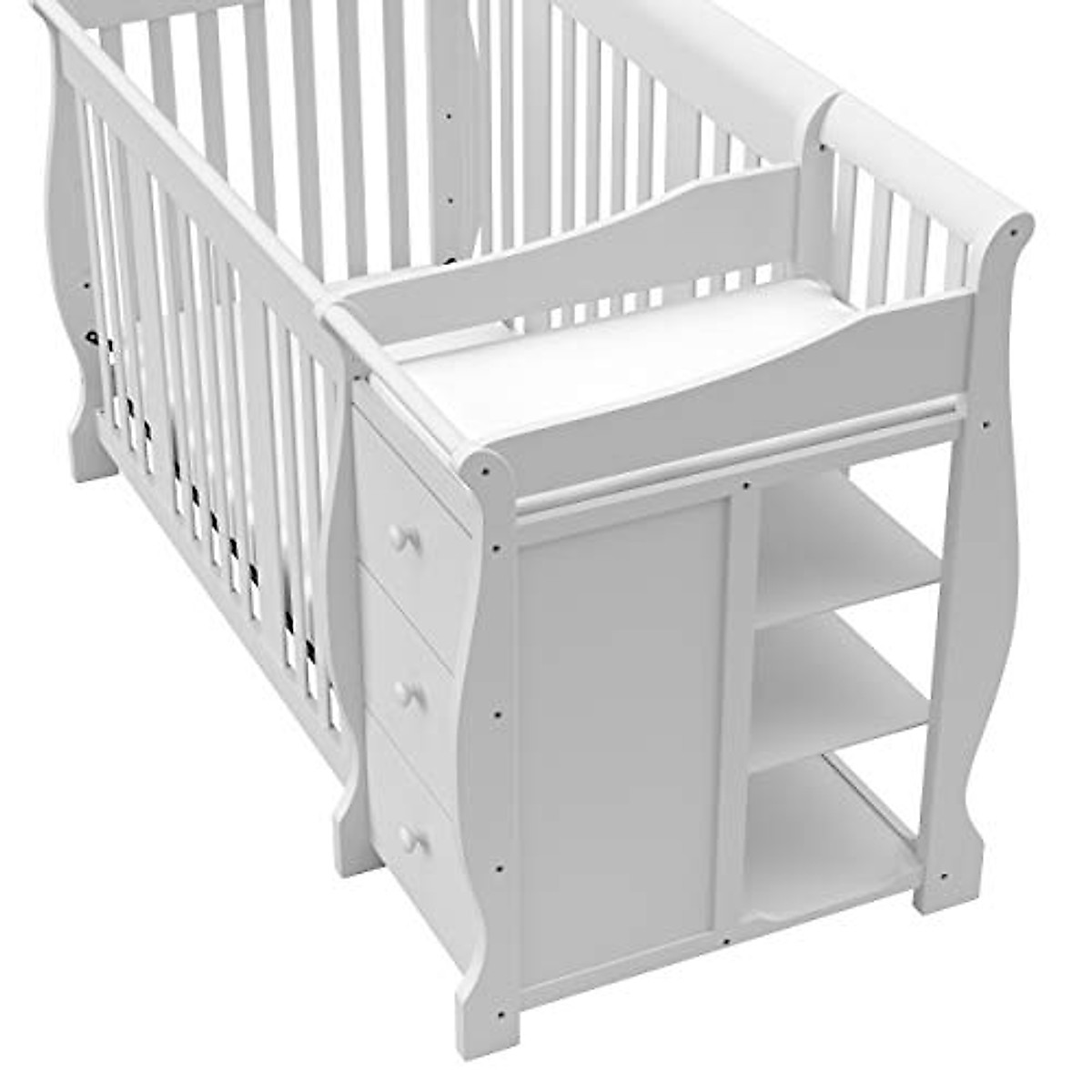 Storkcraft Portofino 5-in-1 Convertible Crib and Changer (White) – Changing Table Combo with Drawer, Converts to Toddler Bed, Daybed Full-Size Storage Drawer
