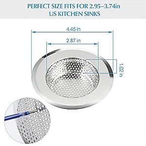 LARNACA 2PCS Kitchen Sink Drain Strainer, Premium Stainless Steel, Large Wide Rim 4.33" Diameter, Simplest of Drain and Strainers
