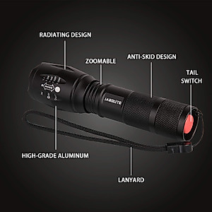 JARDLITE LED Emergency Handheld Flashlight, 4 Pack, Adjustable Focus, Water Resistant with 5 Modes, Best Tactical Torch for Hurricane, Camping, Dog Walking