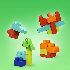 MEGA Bloks Fisher-Price Toddler Blocks Toys Set, Build ‘n Play Bag with 60 Plant-Based Pieces and Storage, Blue, Ages 1+ Years