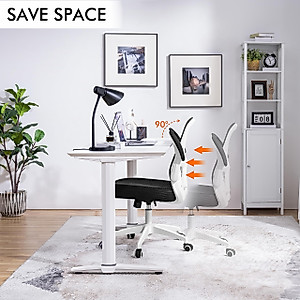 Yaheetech Ergonomic Office Chair, Swivel Task Chair with Adjustable Lumbar Support, Mid Back Mesh Computer Chair with Flip-up Armrests Padded Task Chairs, Executive Chair for Home Office White