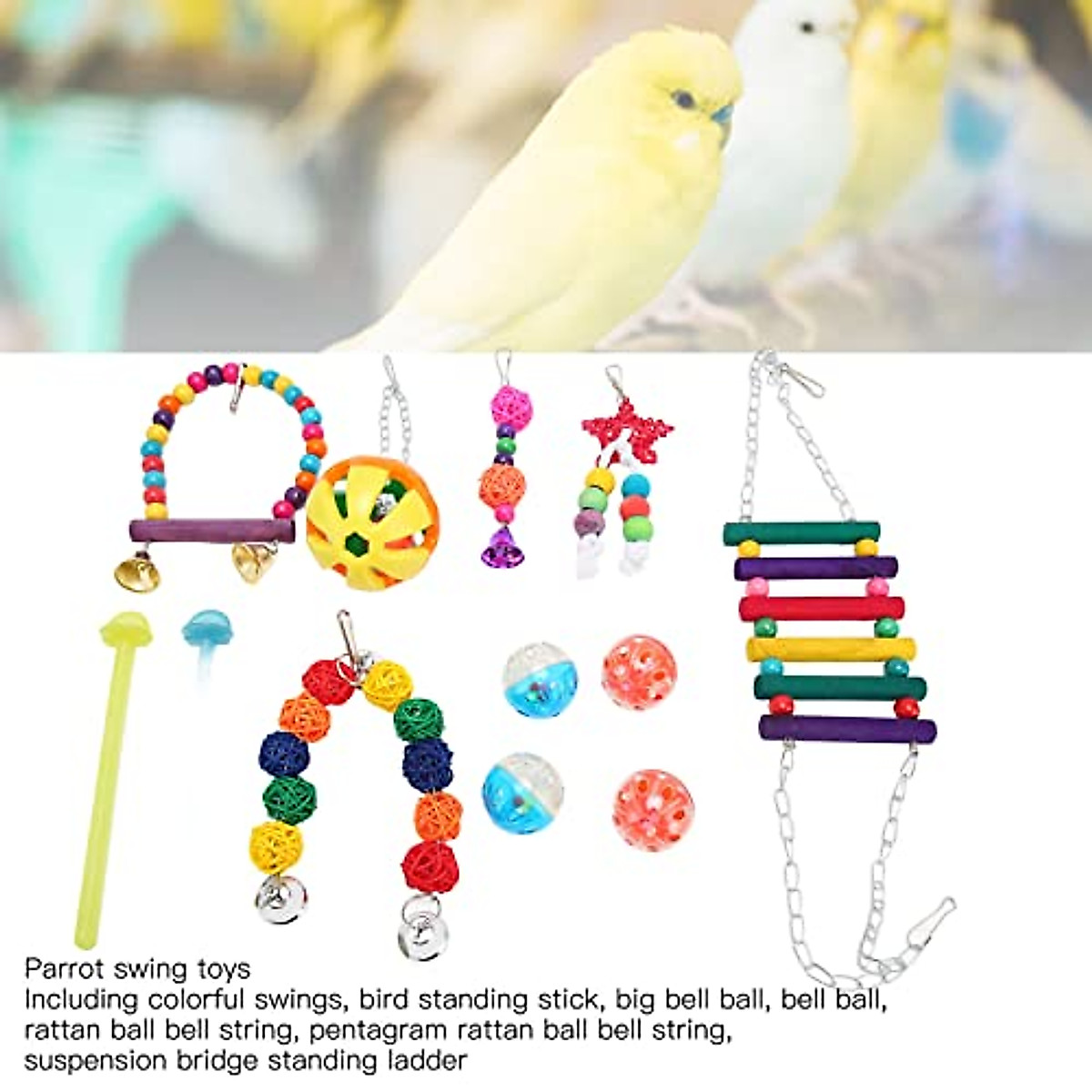 Deosdum 12Pcs Bird Toys Parrot Chewing Toys,Hanging Bell Pet Bird Cage Hammock Swing Toy Hanging Toy for Small Parakeets Cockatiels, Conures, Macaws