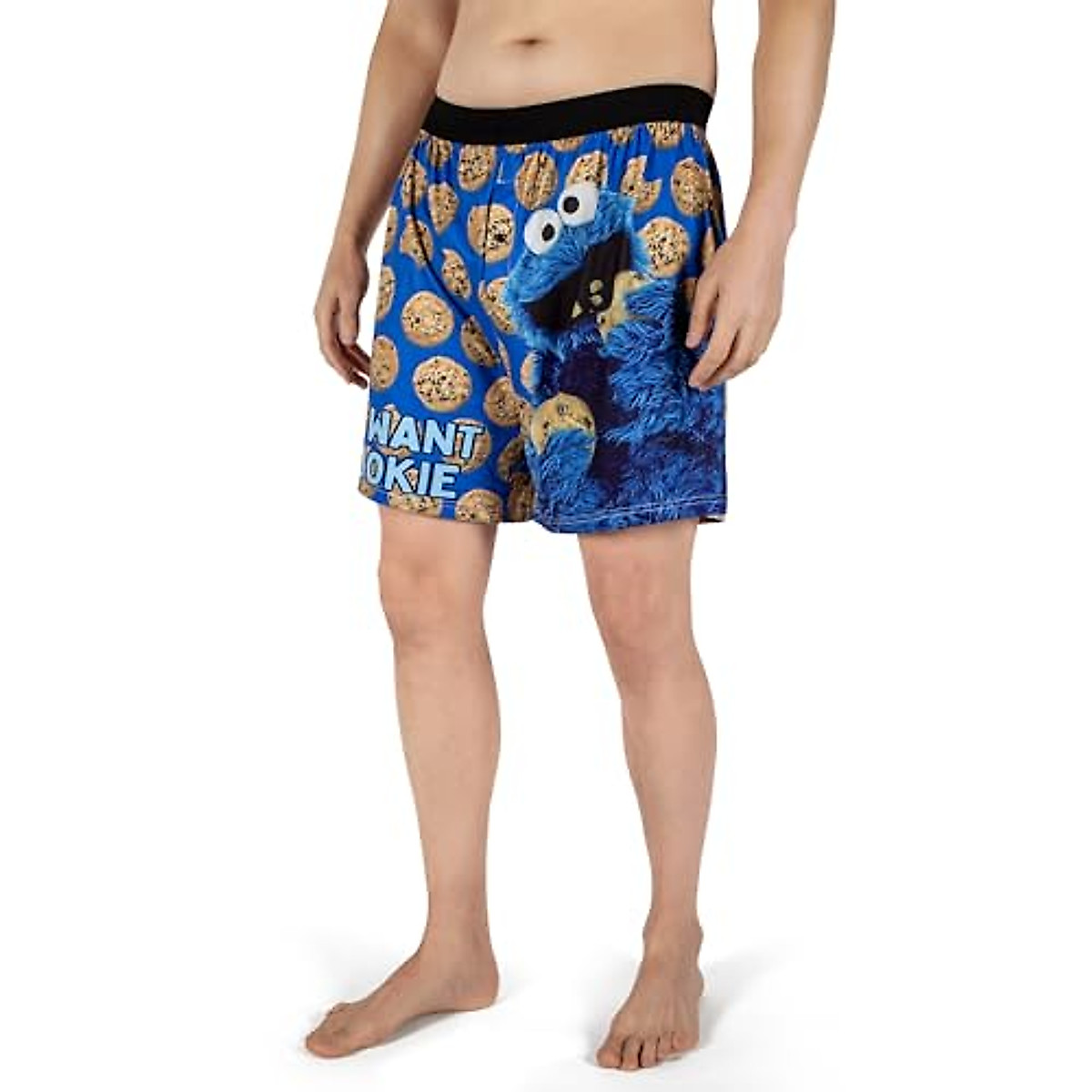 BRIEF INSANITY Sesame Street Comfortable Loose Fit Boxer Shorts | Funny 'Cookie Monster' Graphic Print Boxers for Women & Men (Medium)