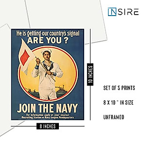 Insire WW1 Poster WW1 Memorabilia Military Posters - Set of 5 (8x10) World War 1 Memorabilia Military Poster Propaganda Poster Military Wall Art, War Poster WW1 Propaganda Poster - Unframed