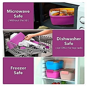 GiFBERA Large Salad Container for Lunch - 68 oz Salad Bowl with 5 Compartments Bento-Style Tray, 2 pieces Salad Dressing Containers To Go, Leak-Proof & BPA-Free (Purple)